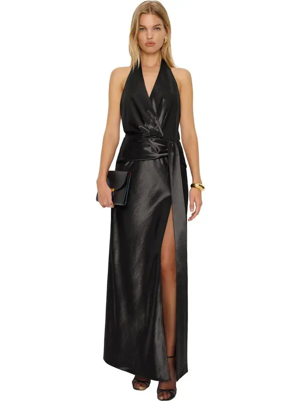 REFORMATION Oceane Satin Dress - Black