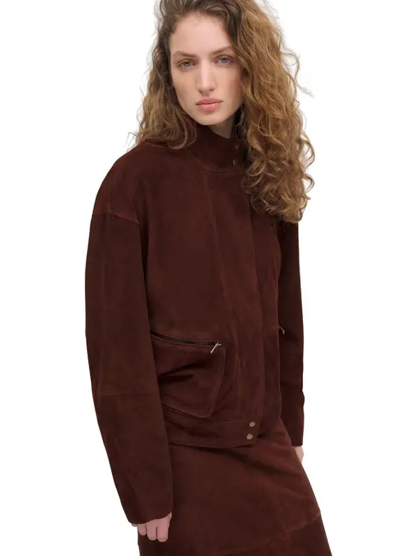 REFORMATION Veda Harrison Leather Oversized Bomber - Red