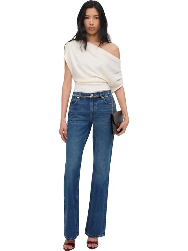 REFORMATION Sharon Stretch Mid Rise Bootcut Jeans - Blue