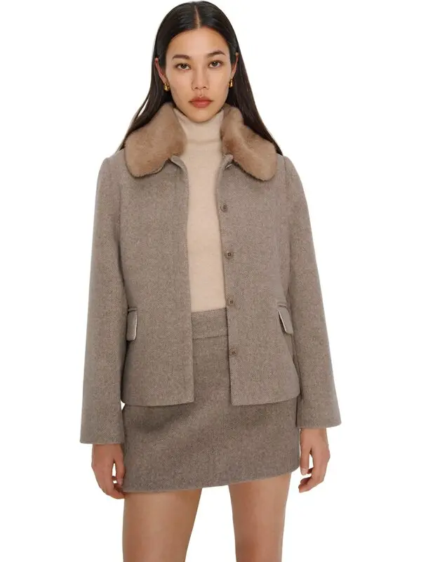 REFORMATION Dolly Jacket With Fur Collar - Natural