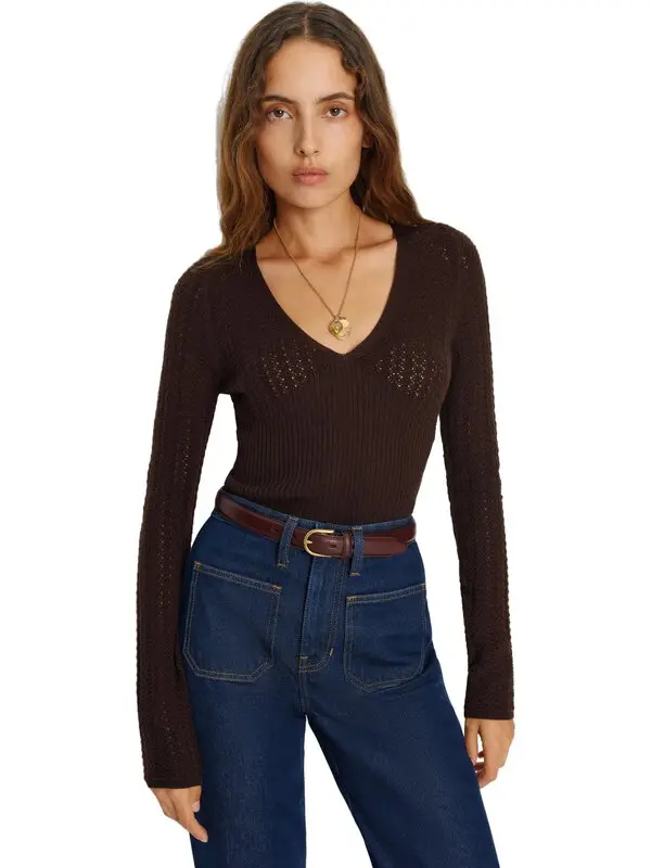 REFORMATION Krista Regenerative Merino V-neck - Brown
