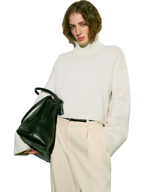 REFORMATION March Regenerative Wool Cropped Turtleneck - Ivory