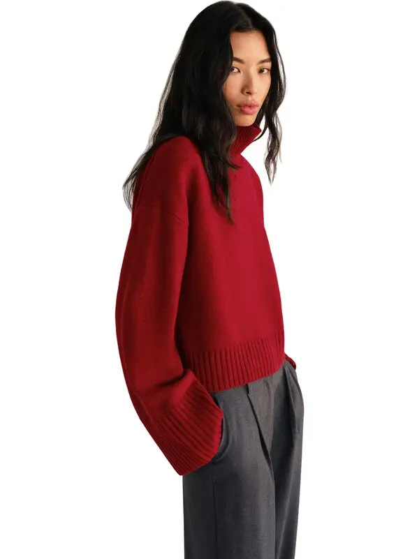 REFORMATION March Regenerative Wool Cropped Turtleneck - Red