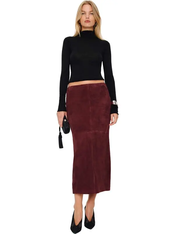 REFORMATION Veda Cole Low Waist Leather Maxi Skirt - Red
