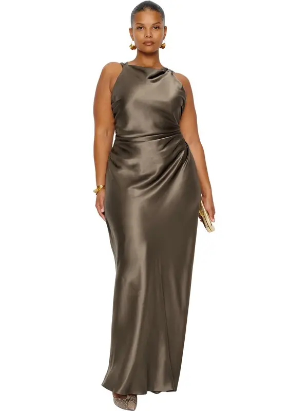 REFORMATION Anaiis Silk Maxi Dress - Brown