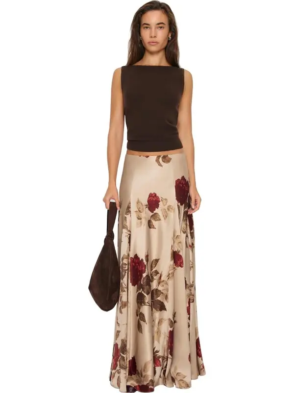REFORMATION Sera Silk Maxi Skirt - Opera Border