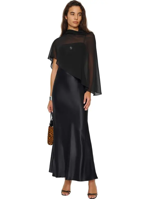REFORMATION Lilibeth Silk Maxi Dress With Cape - Black