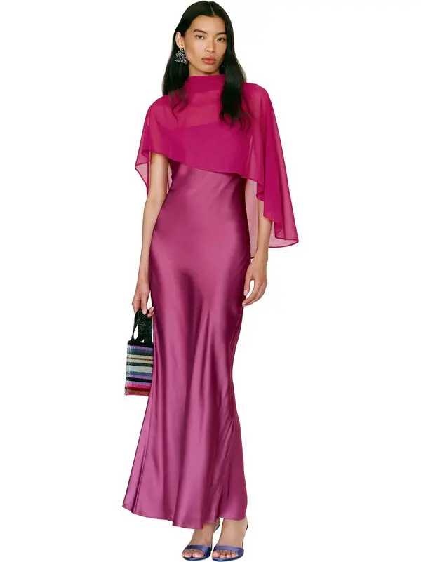 REFORMATION Lilibeth Silk Maxi Dress With Cape - Pink