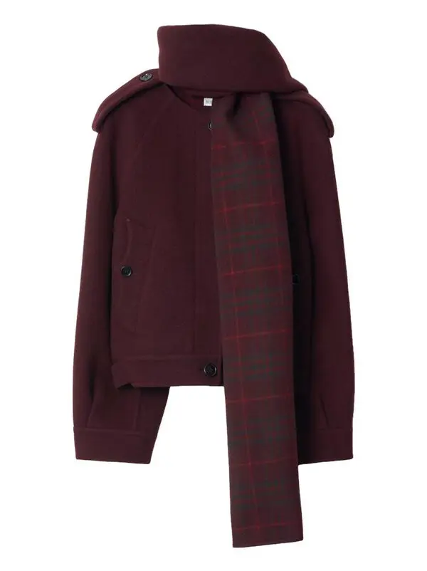 Burberry Detachable Scarf Wool Jacket - Wine Red