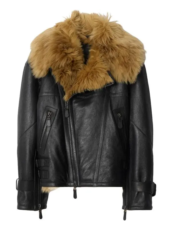 Burberry Cropped Shearling Aviator Jacket - Black