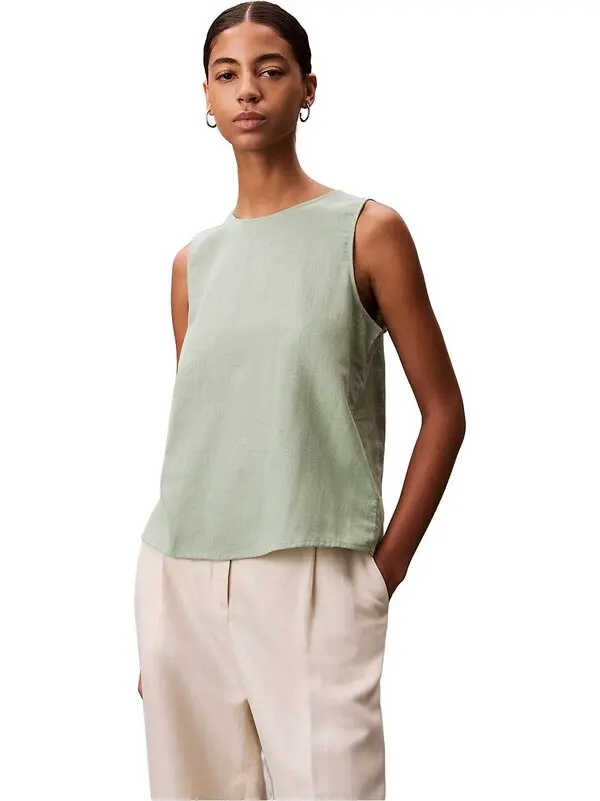 Calvin Klein Linen Cotton Sleeveless Top - Basil