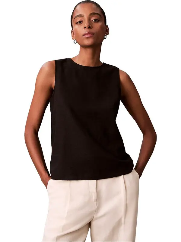 Calvin Klein Linen Cotton Sleeveless Top - Black