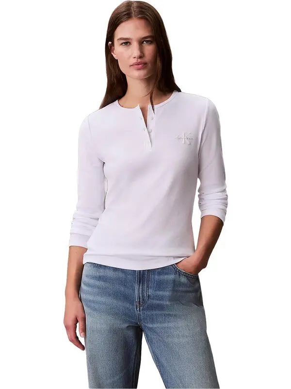 Calvin Klein Monologo Rib Henley T-shirt - Brilliant White