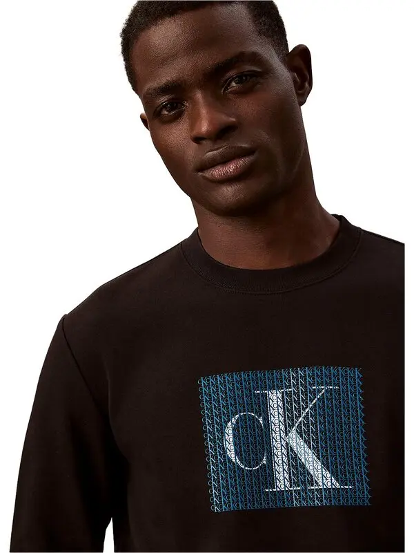 Calvin Klein Fleece Layered Monogram Graphic Sweatshirt - Black