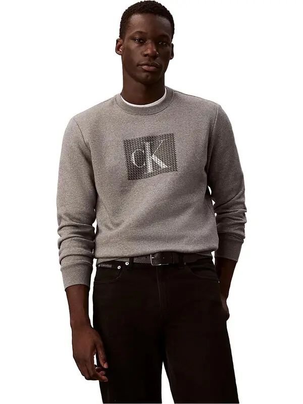 Calvin Klein Fleece Layered Monogram Graphic Sweatshirt - Grey Heather