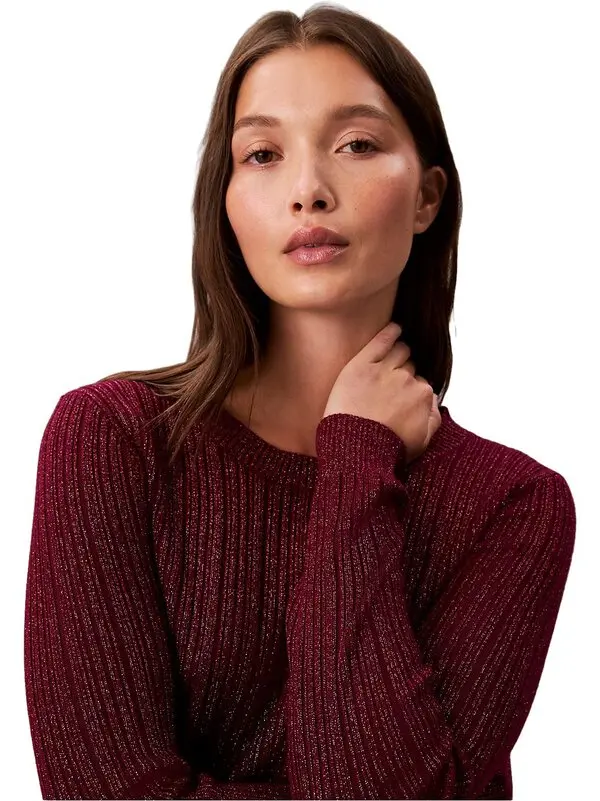 Calvin Klein Lurex Merino Wool Blend Sweater - Berry Glaze