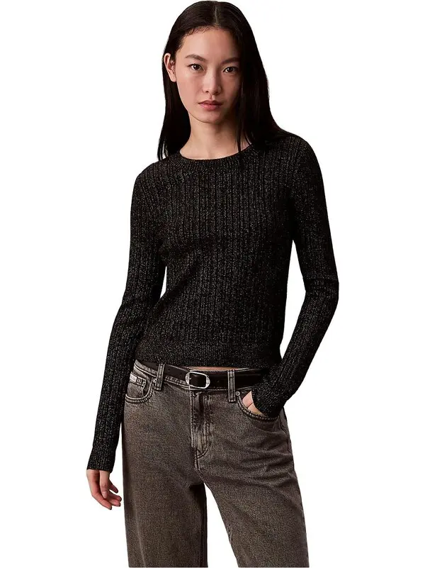 Calvin Klein Lurex Merino Wool Blend Sweater - Black
