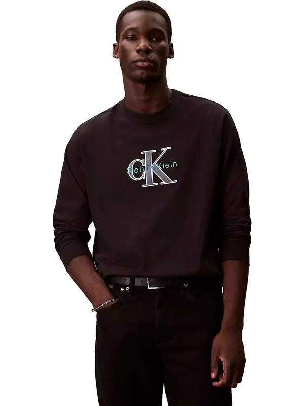 Calvin Klein Monologo Long Sleeve Tee - Black