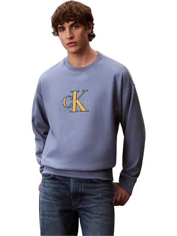 Calvin Klein Premium Terry Monologo Relaxed Sweatshirt - Dusty Sailor Blue