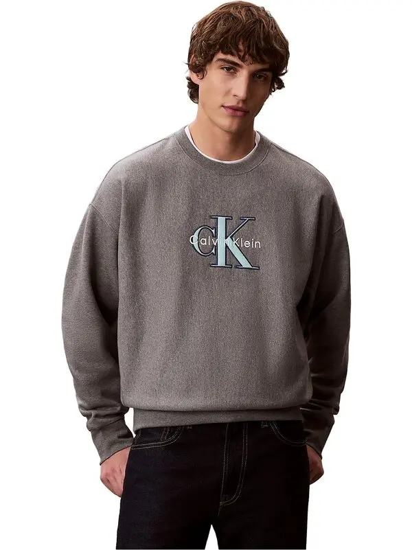 Calvin Klein Premium Terry Monologo Relaxed Sweatshirt - Medium Grey Heather