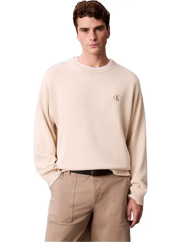 Calvin Klein Cotton Relaxed Crewneck Sweater - Tofu