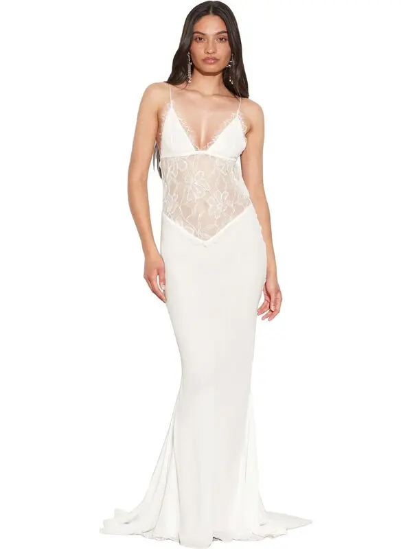 RAT & BOA Delphine Lace Detailed Silk Dress - White