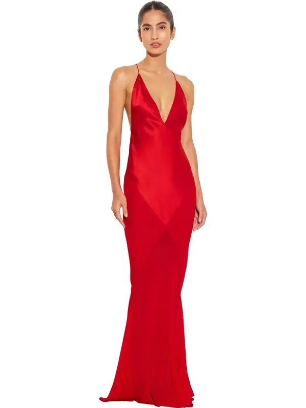 RAT & BOA Georgette Slip Maxi Dress With Criss-cross Straps - Red