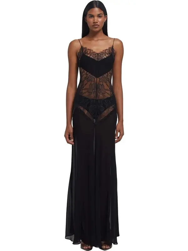 RAT & BOA Pirella Lace Georgette Slip Dress - Black