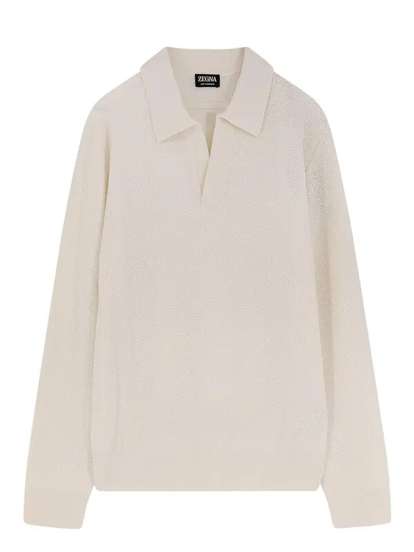 Zegna Jacquard Cashmere Polo Sweater - White