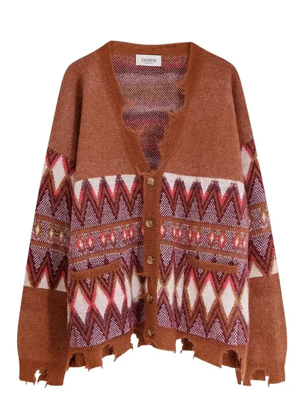 LANEUS Wool And Mohair Blend Cardigan - Brown