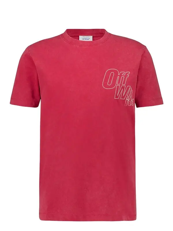 Off White Cotton Tshirt - Red