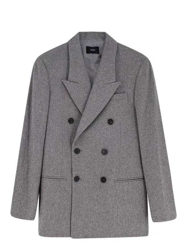 R2W Wool-cashmere Blend Double-breasted Blazer - Grey