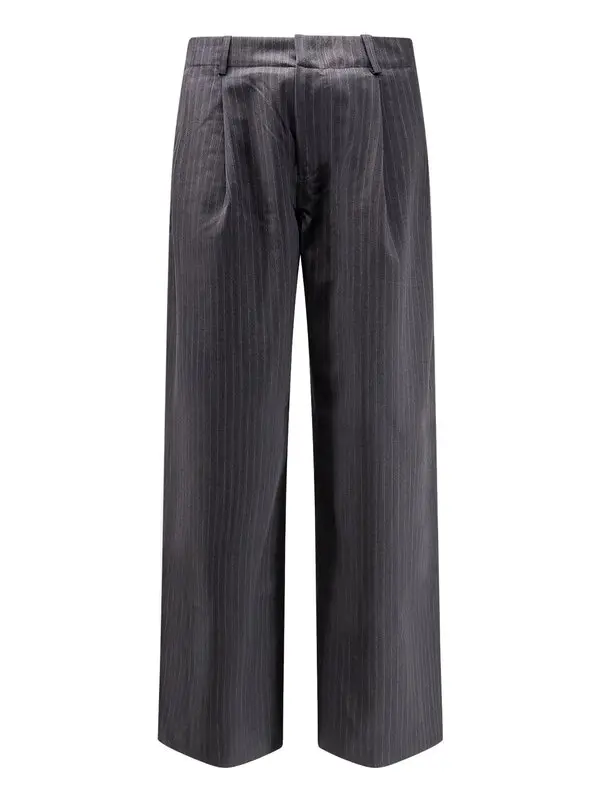 TONYWACK Wool Blend Pinstriped Wide Leg Trousers - Grey