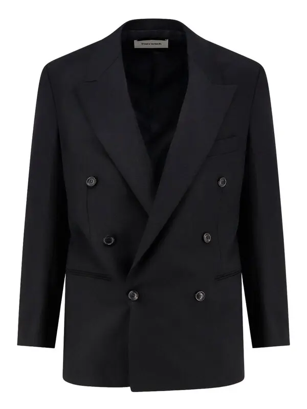 TONYWACK Tailored Wool Blend Double-breasted Blazer - Black