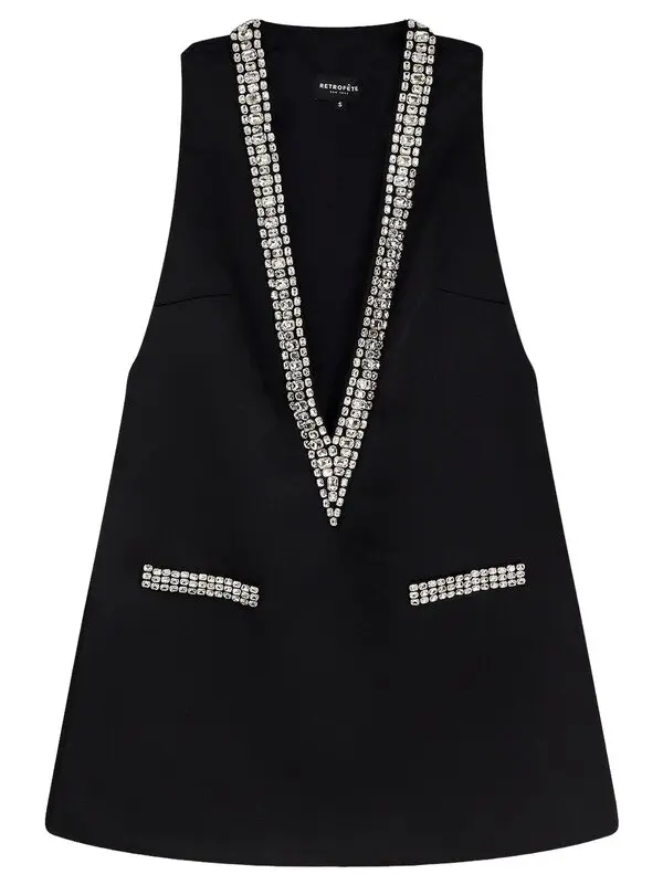 Retrofete Nancie Rhinestone Trimmed Mini Dress - Black