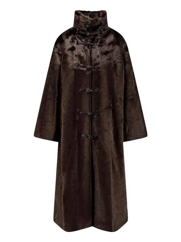 RÓHE Mandarin Faux Fur Coat - Brown