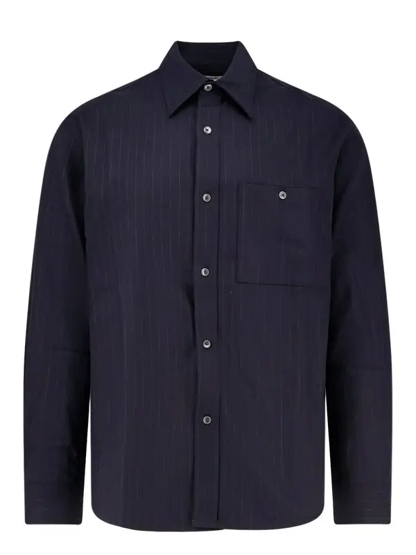 TONYWACK Wool Blend Striped Shirt - Blue