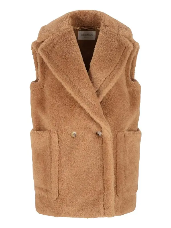 Max Mara Camel And Silk Sleeveless Coat - Brown
