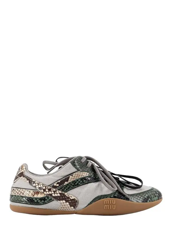 Miu Miu Gymnasium Technical Fabric And Python-print Sneakers - Grey