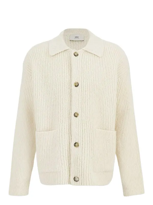 Ami Wool And Cotton Ribbed Cardigan - White