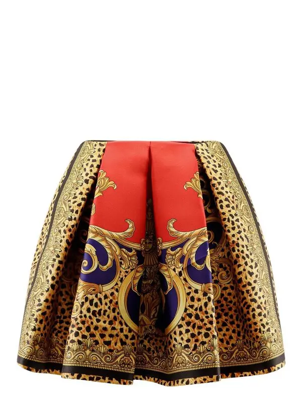 Versace Cheetah Barocco Silk Duchesse Skirt - Yellow