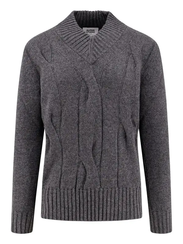 Alpha Studio Cashmere Cable Knit Sweater - Grey