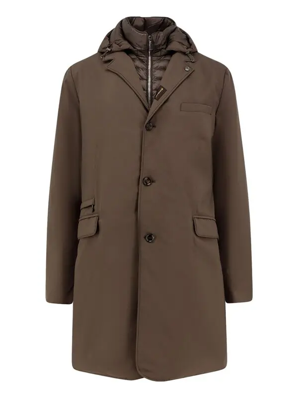 MOORER Padded Nylon Coat - Brown