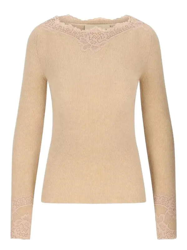 Valentino Garavani Cashmere Sweater With Lace Inserts - Beige