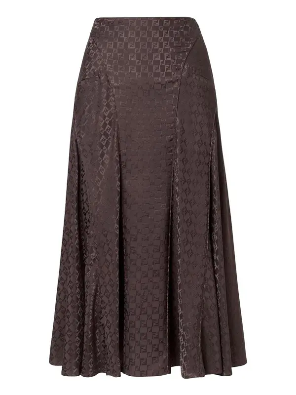 Fendi Midi Ff Jacquard Silk Flared Skirt - Brown