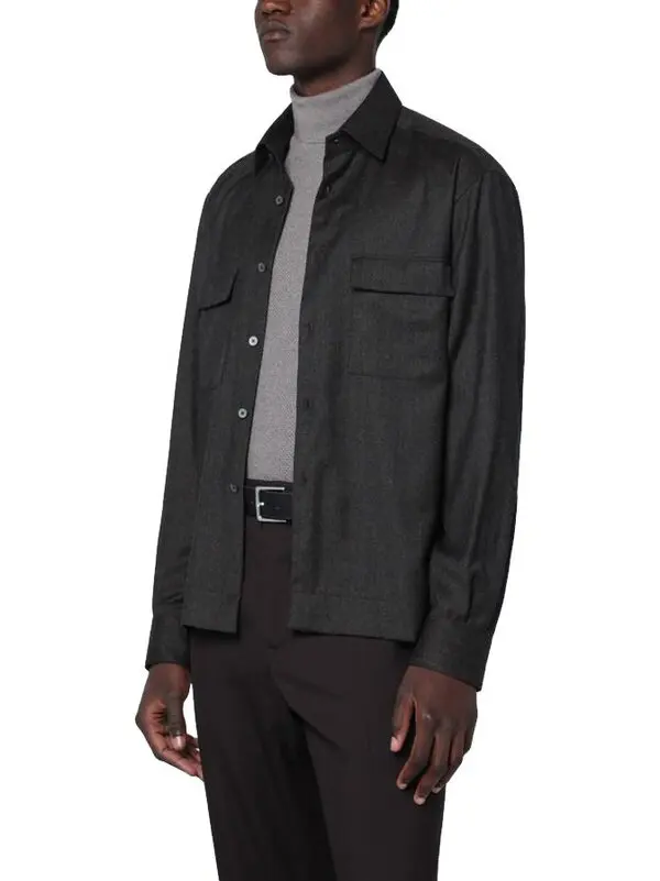 XACUS Grey Wool Shirt - Brown