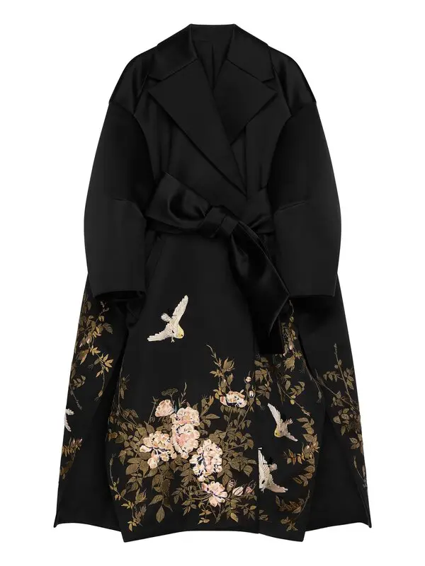 Givenchy Satin Cocoon Coat With Embroidered Cape - Black