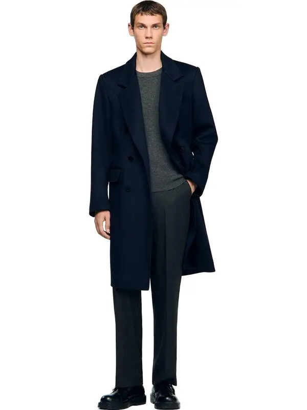 Sandro Wool And Cashmere Double-breasted Coat - Navy Blue