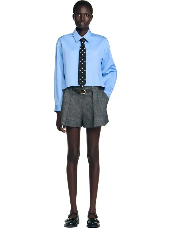 Sandro Cropped Shirt With Detachable Tie - Blue