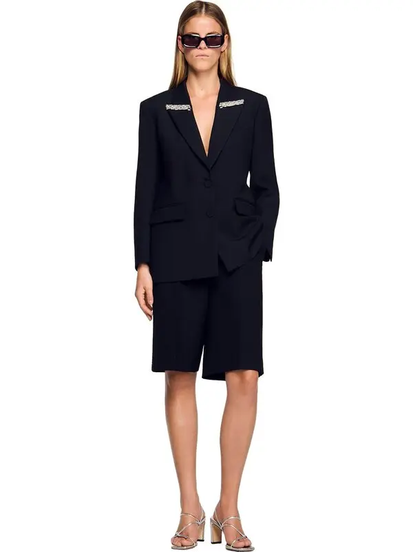Sandro Tuxedo Jacket With Rhinestone Stripe - Black